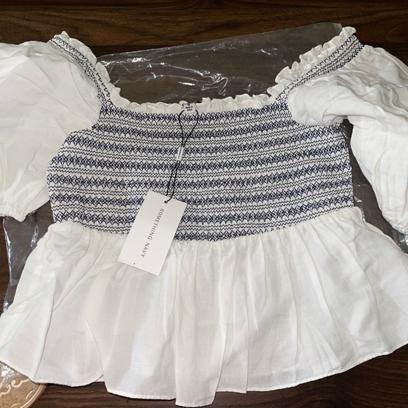 Something Navy | Tops | Smocked Puff Shoulder Top | Poshmark